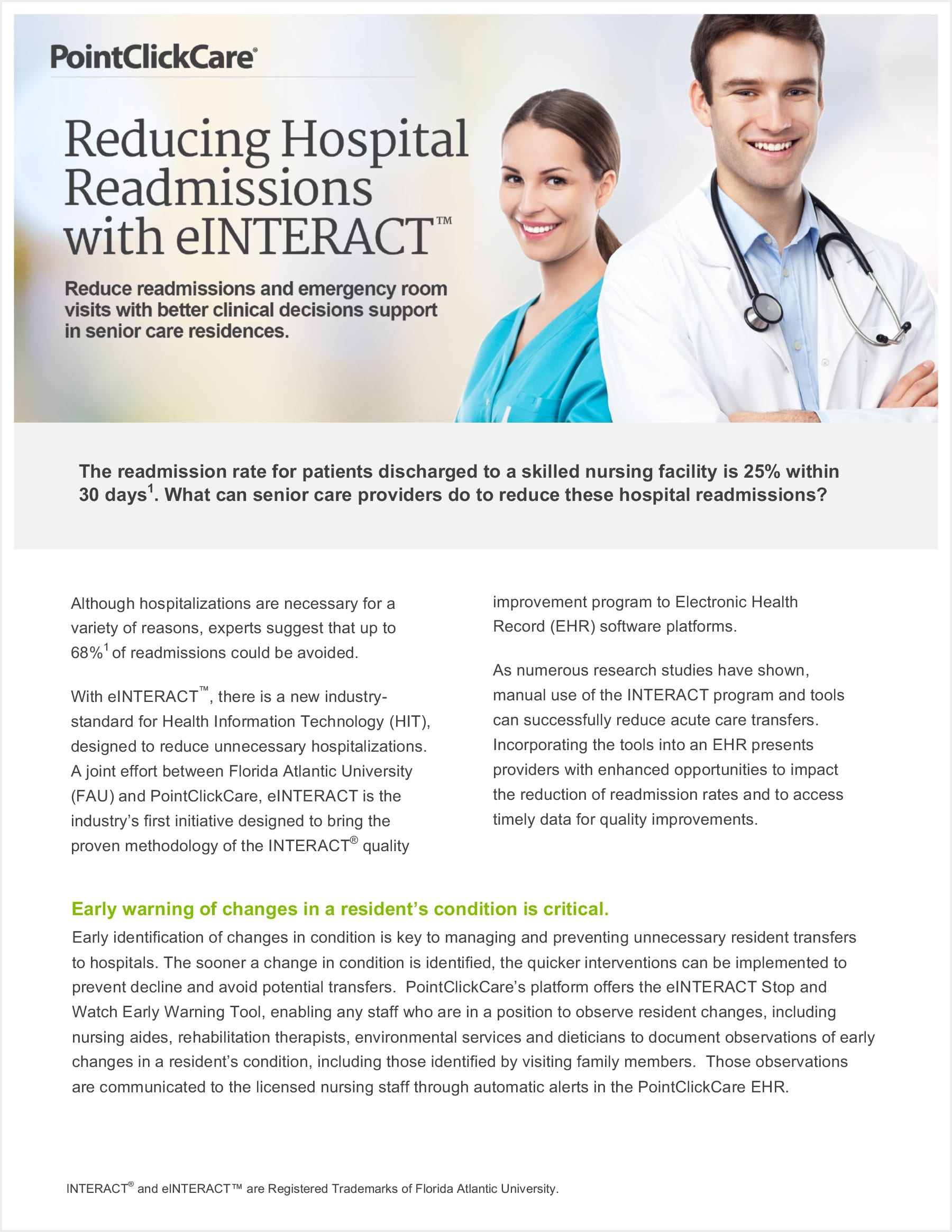 Hospital Readmissions With EINTERACT Solution Sheet PointClickCare